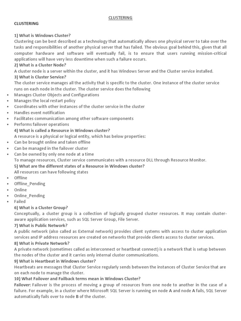 CLUSTERING Questions and Answers | PDF | Computer Cluster | Windows Server 2003