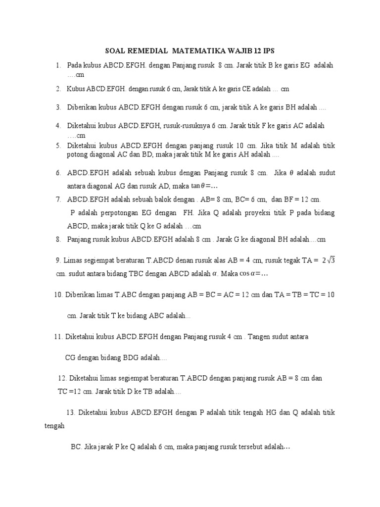 Soal Remedial Matematika Wajib 12 Ips | PDF