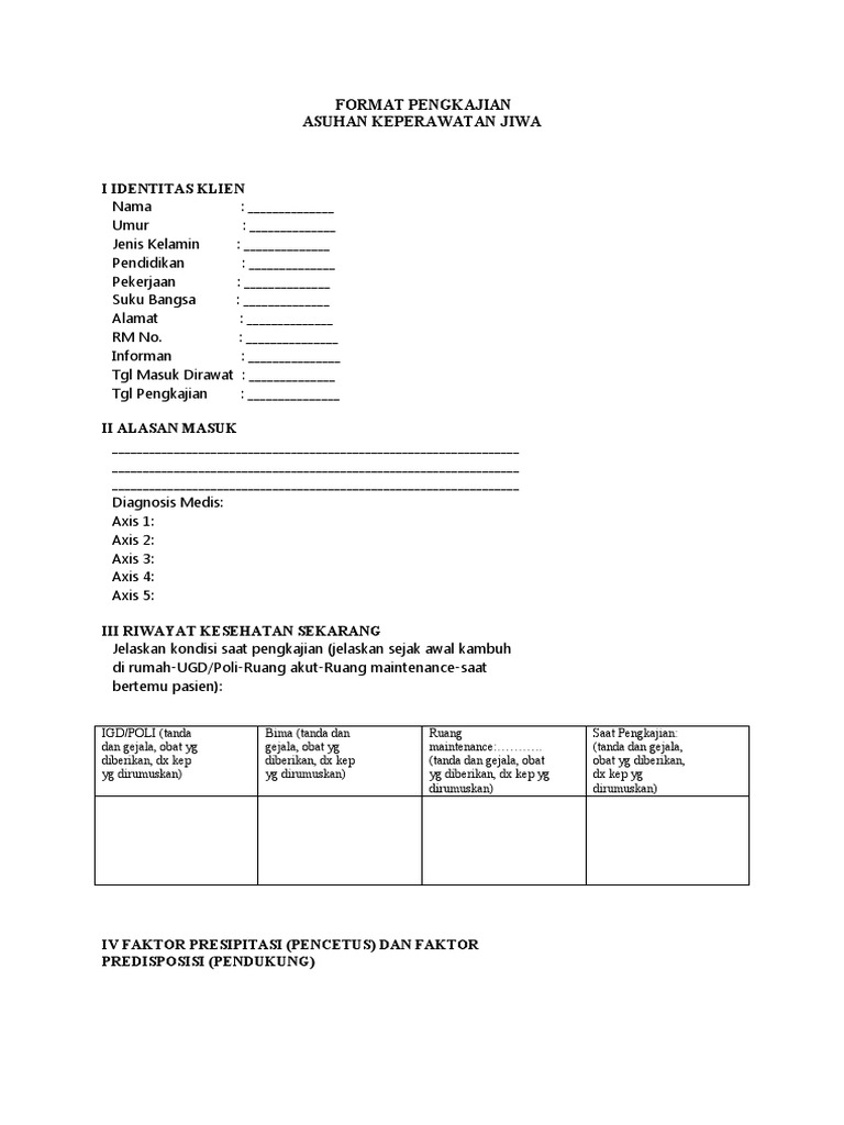 Format Pengkajian Askep Jiwa | PDF