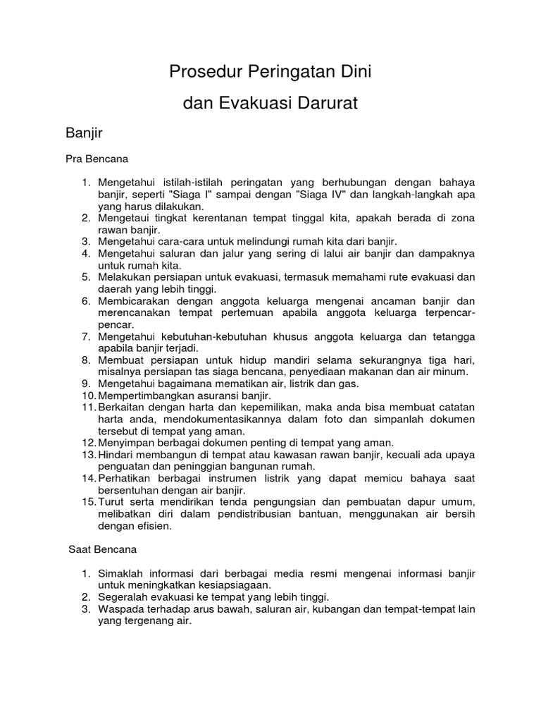 Prosedur Peringatan Dini Dan Evakuasi Darurat Bencana Banjir | PDF