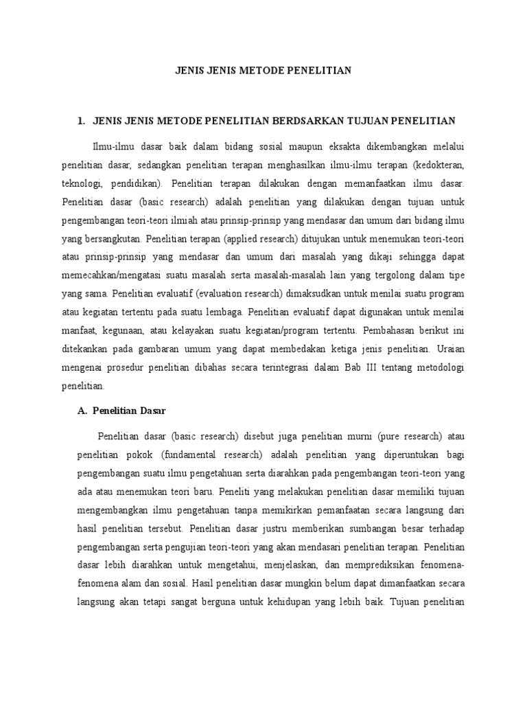 Jenis Jenis Metode Penelitian | PDF