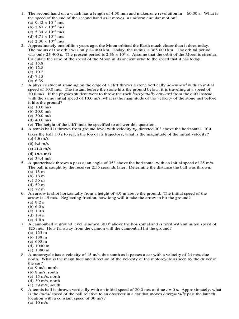 2 - Quiz - Free Fall Projectile | PDF | Orbit | Speed