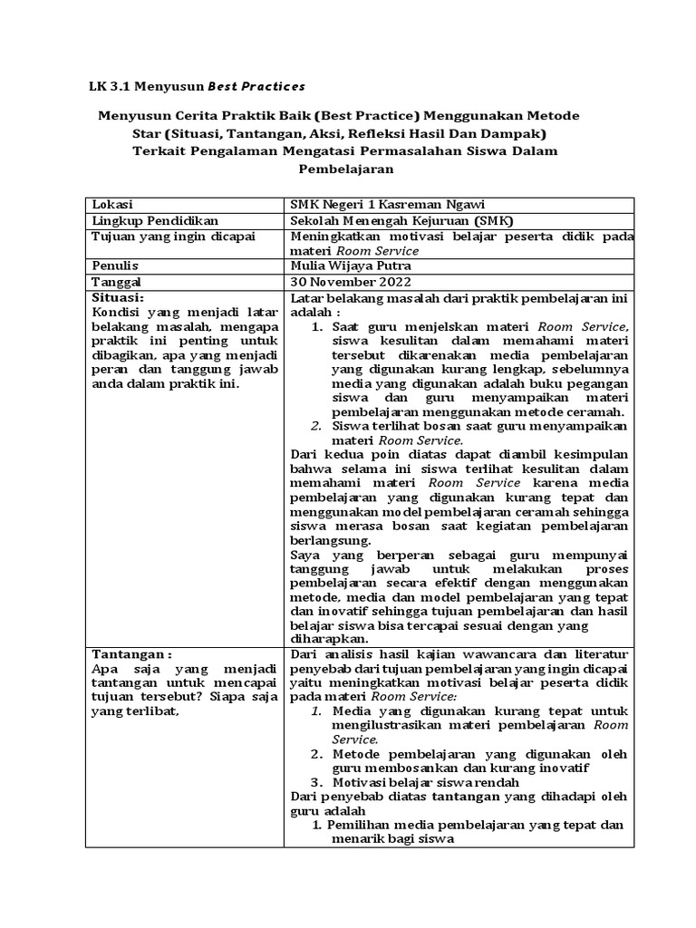 Best Practice Menggunakan Metode Star (Situasi, Tantangan, Aksi ...