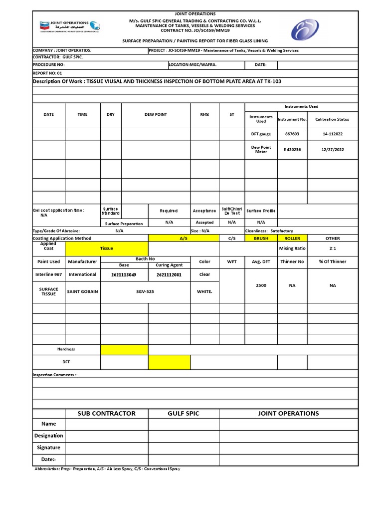 TK-103-FGL-32 Tissue Visual and Thickness Inspection | PDF | Materials ...