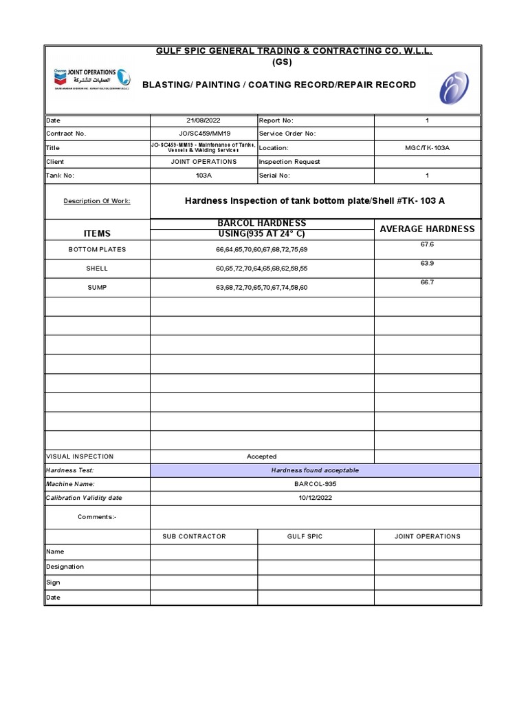TK-103-FGL-33-Hardness INSPECTION | PDF