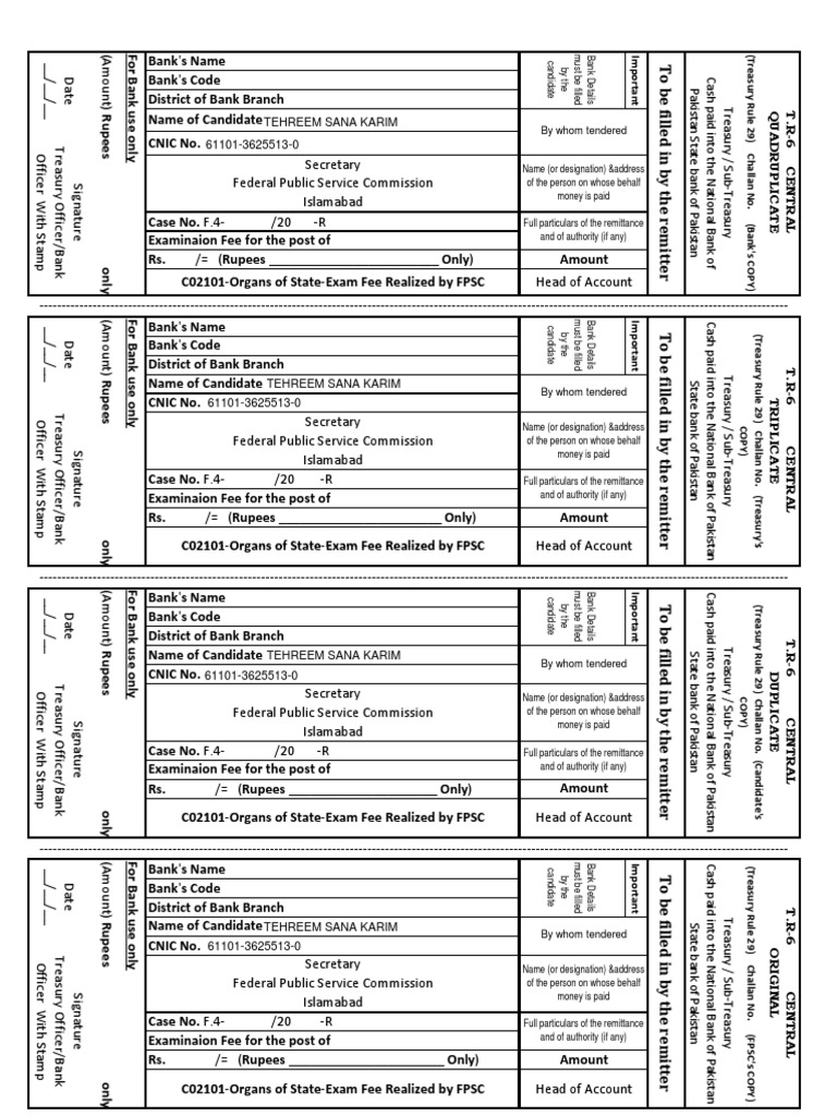 FPSC Exam Fee Payment Challan | PDF | Banks | International Finance