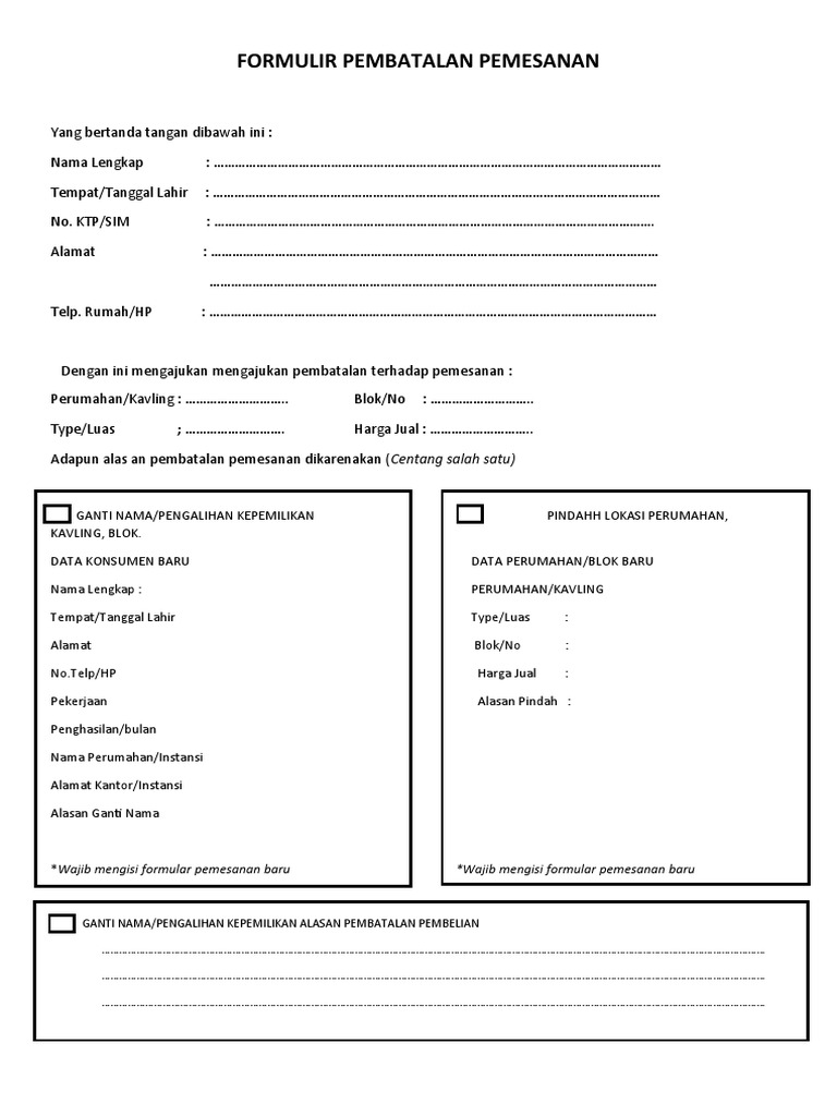 Formulir Pembatalan Pesanan | PDF