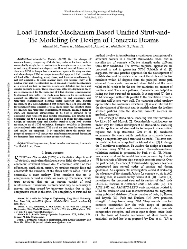 Load Transfer Mechanism Based Unified Strut-and-Tie Modeling For Design ...