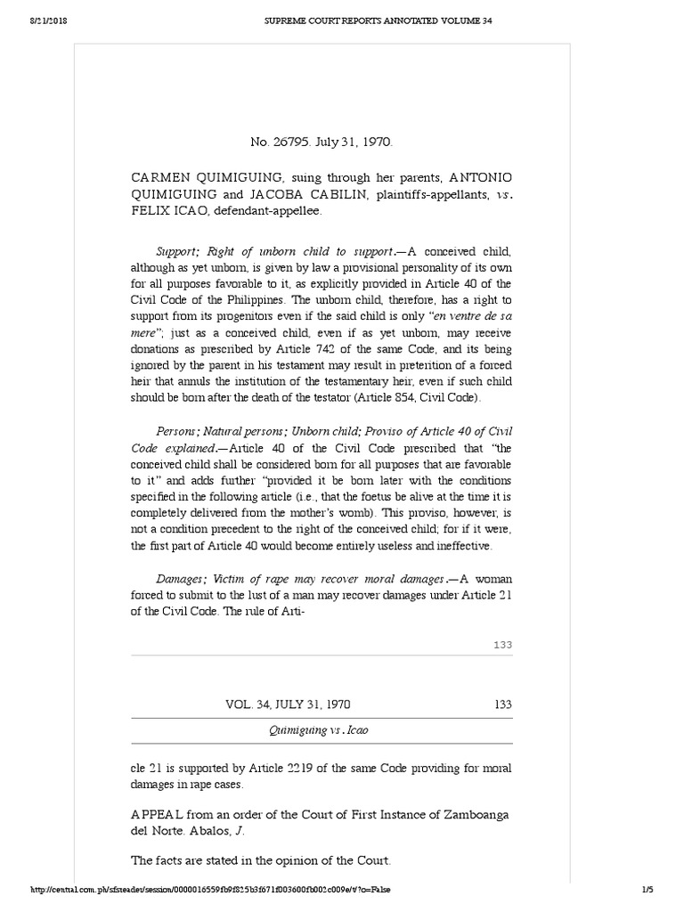 Quimiguing V Icao, 34 SCRA 132 (1970) | PDF | Complaint | Lawsuit
