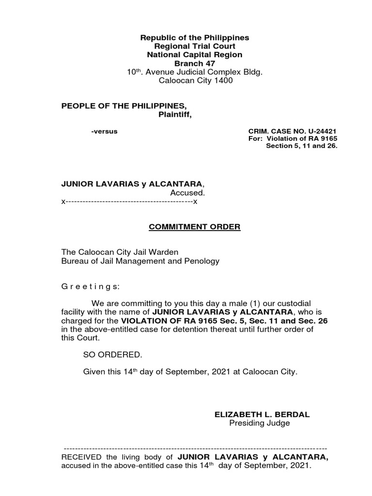 Don Senior Commitment Order | PDF