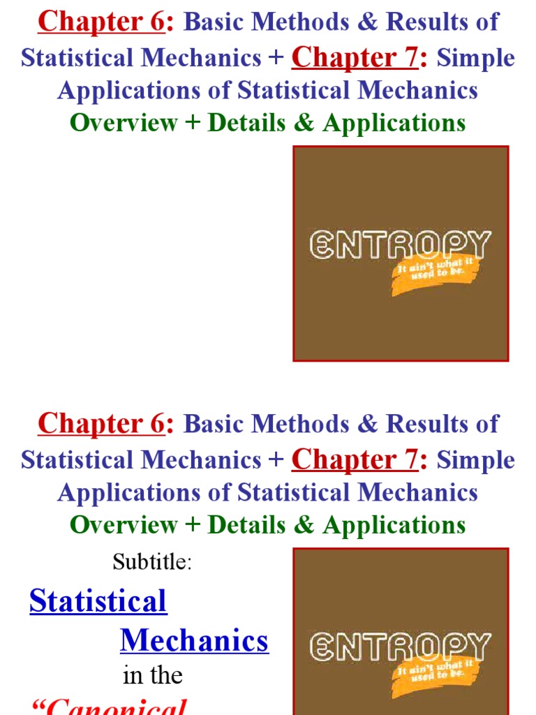 Lecture06 Ch. 6 Overview | PDF | Statistical Mechanics | Thermodynamics