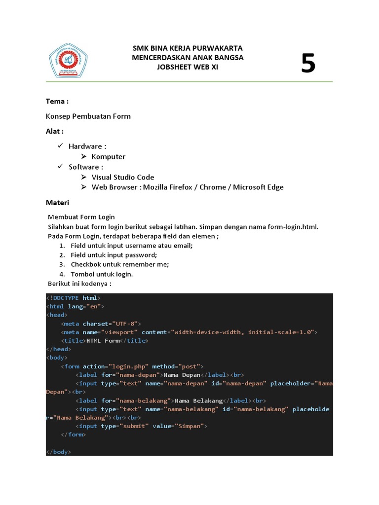 Membuat Form HTML: Login, Kontak, Registrasi | PDF