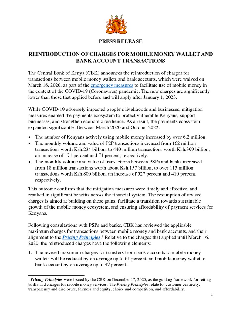 Kenya Mobile Money Charges Update | PDF | Money | Banks