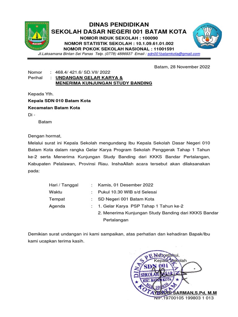 Surat Undangan SDN 010 - Gelar Karya | PDF