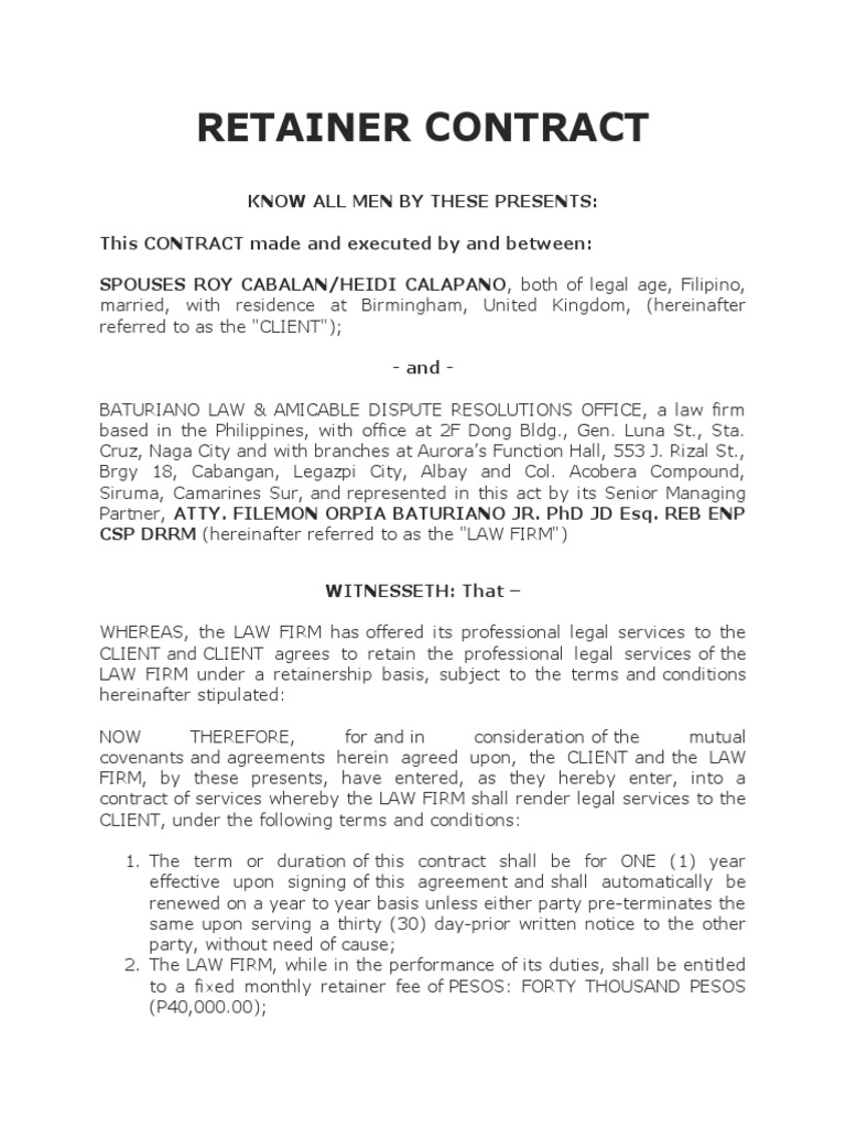 Retainer Contract Heidis Roy Cabalan Heidi Calapano | PDF | Foreclosure ...