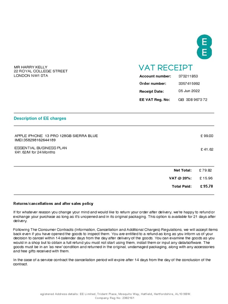 Vat Receipt: MR Harry Kelly Street | PDF | Value Added Tax | Apple Inc.