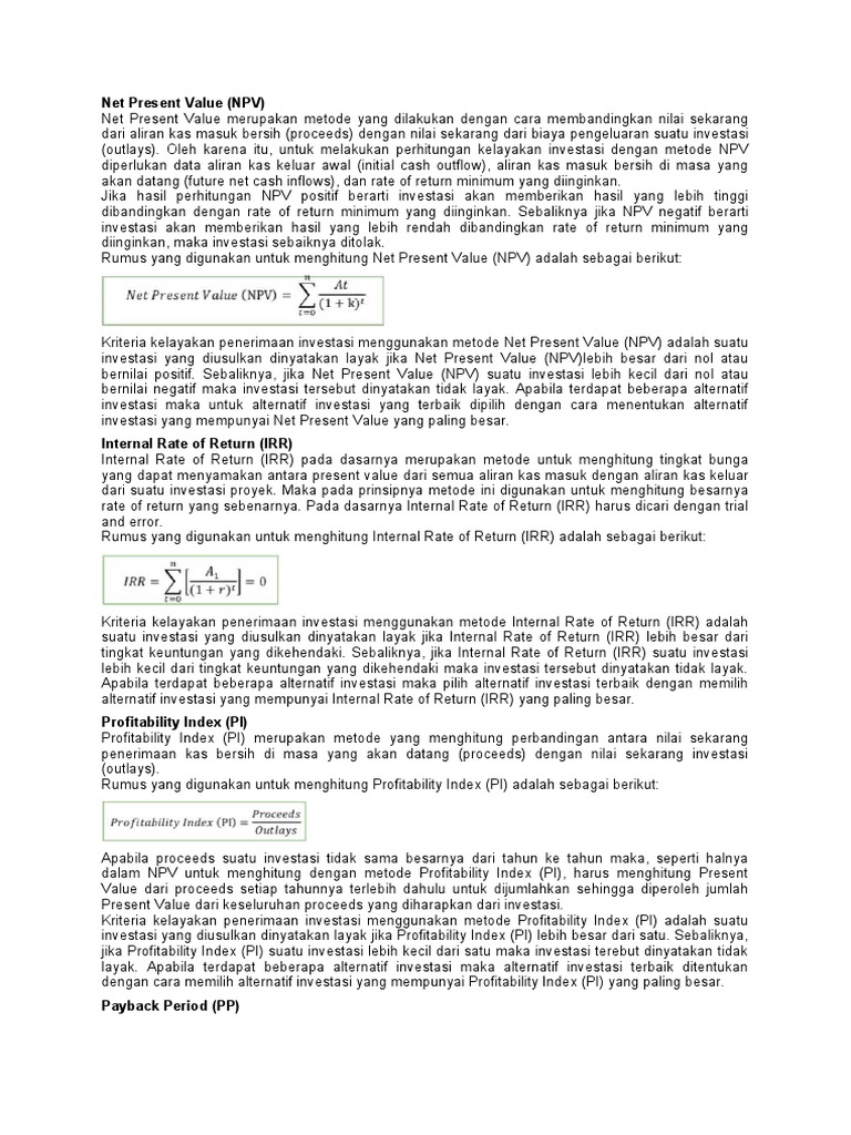 NPV Irr Pi PP | PDF