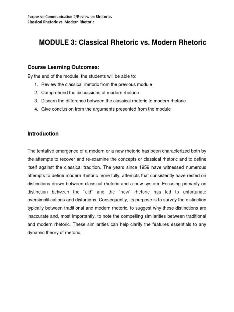 Purposive Com - Classical Rhetoric vs. Modern Rhetoric | PDF | Rhetoric ...