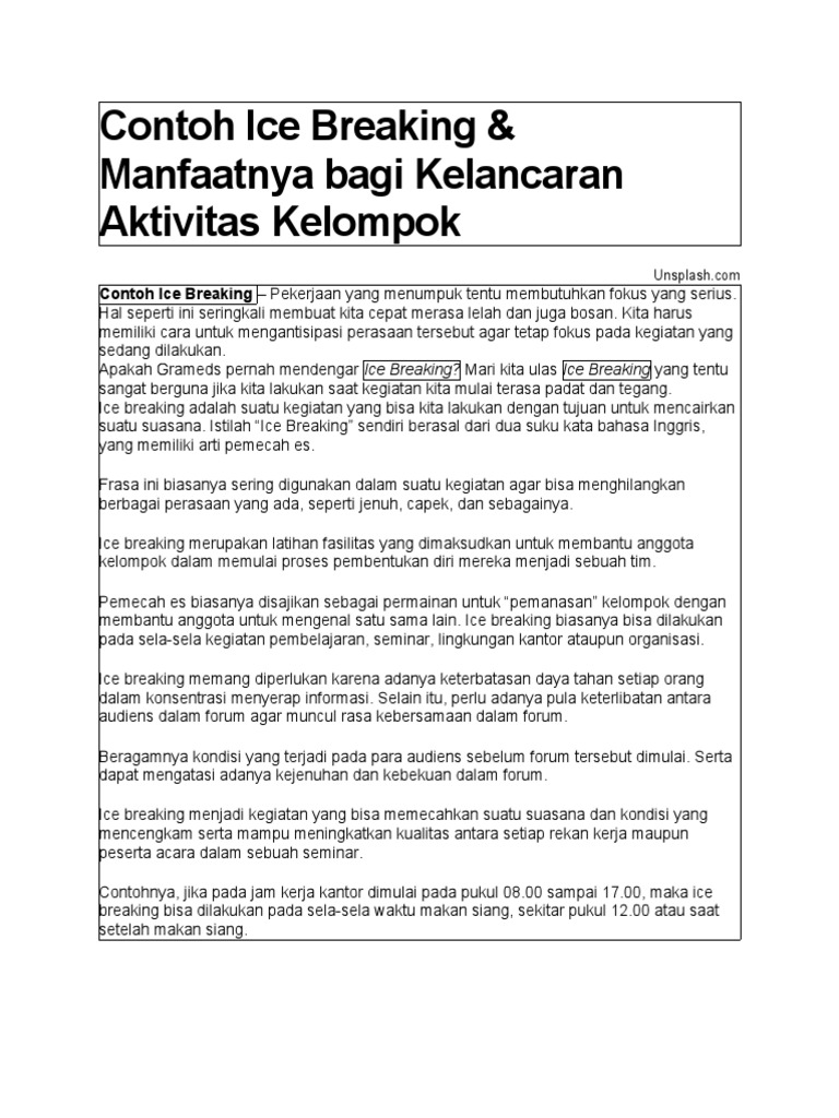 Contoh Ice Breaking untuk Kelompok | PDF | Karier & Perkembangan ...