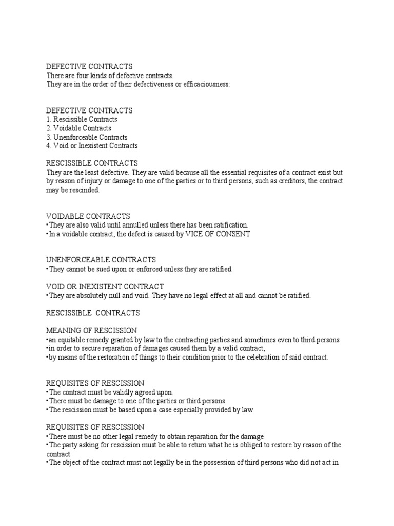 Defective Contracts | PDF | Void (Law) | Employment