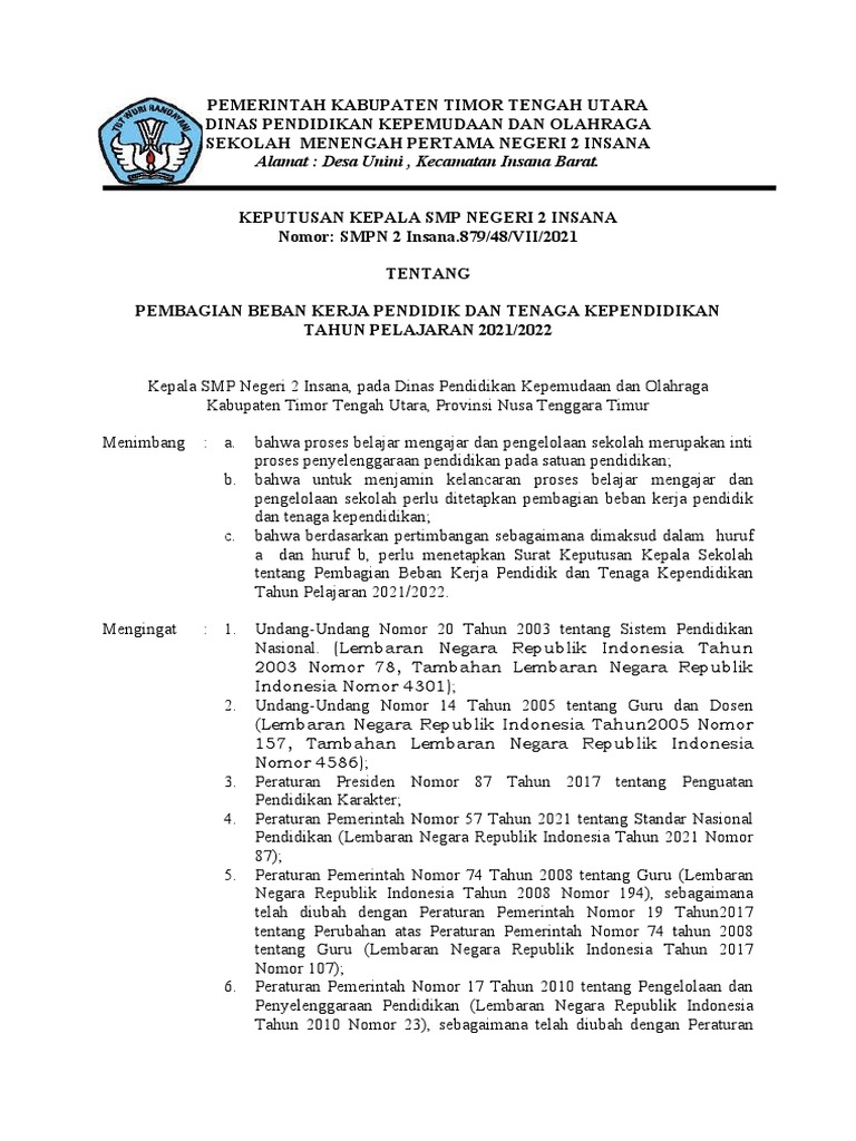 SK Beban Kerja 2021 | PDF