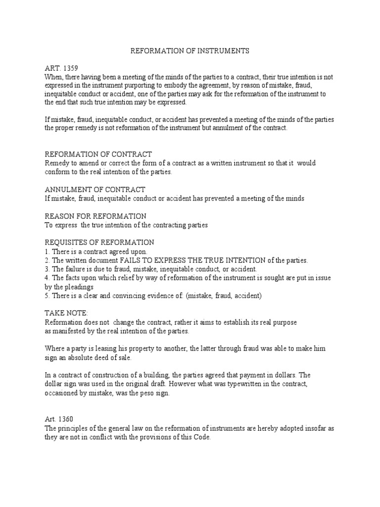 Reformation of Contracts: Remedy to Correct Form of Agreement | PDF | Fraud | Legal Remedy