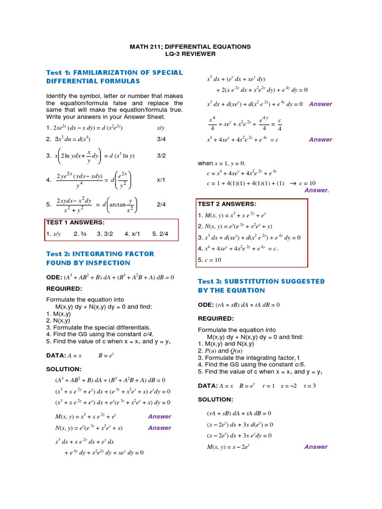 LQ-3 Reviewer | PDF | Ordinary Differential Equation | Mathematics