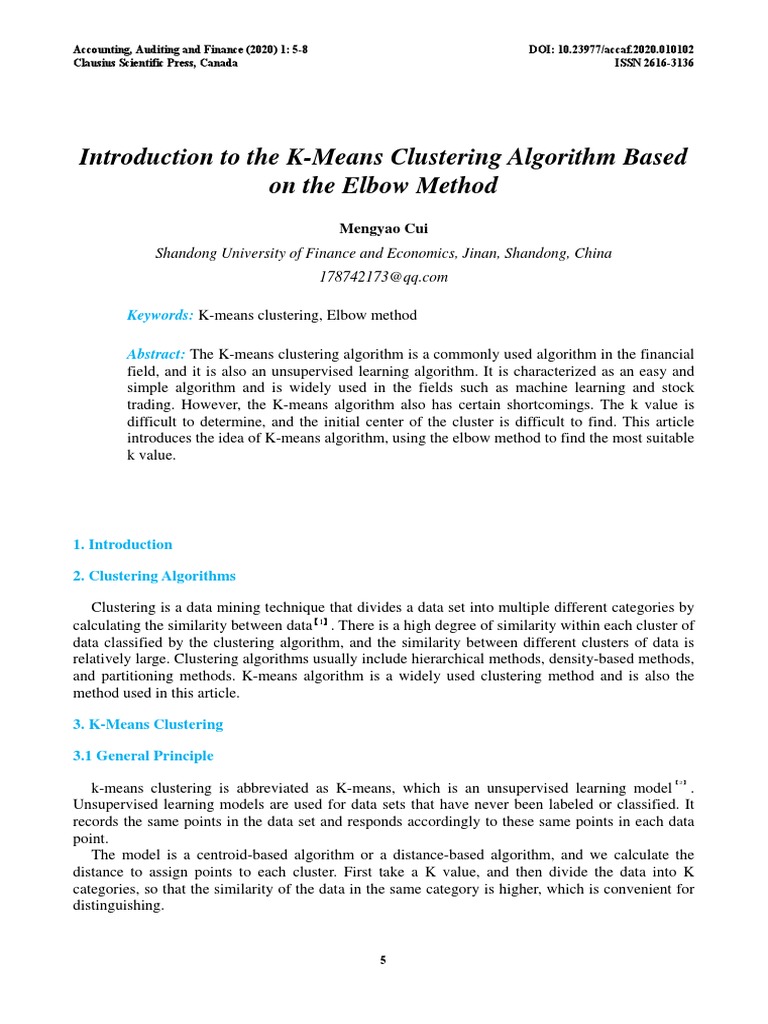 Introduction To The K-Means Clustering Algorithm Based On The Elbow | PDF | Cluster Analysis ...