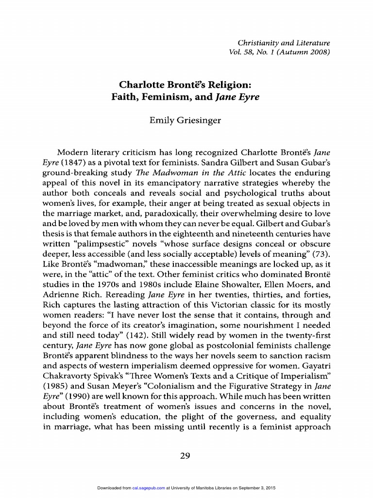 Charlotte Bronte's Religion Faith, Feminism, and Jane Eyre | PDF ...