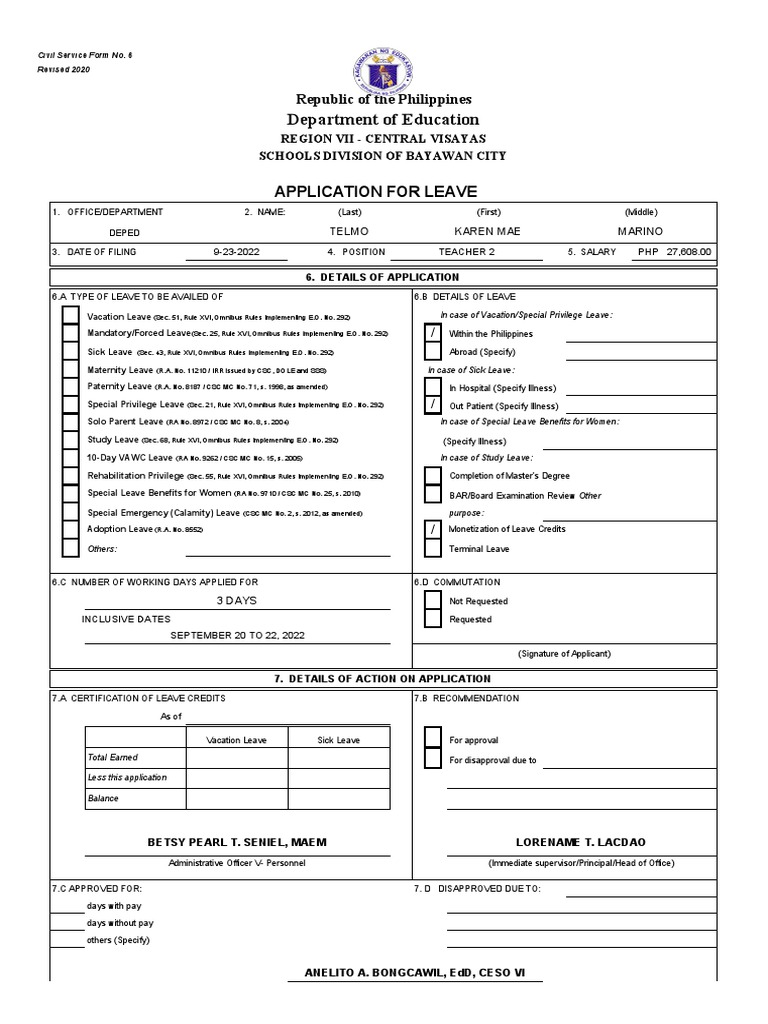 Form 6 Revised 2022 | PDF | Parental Leave | Sick Leave