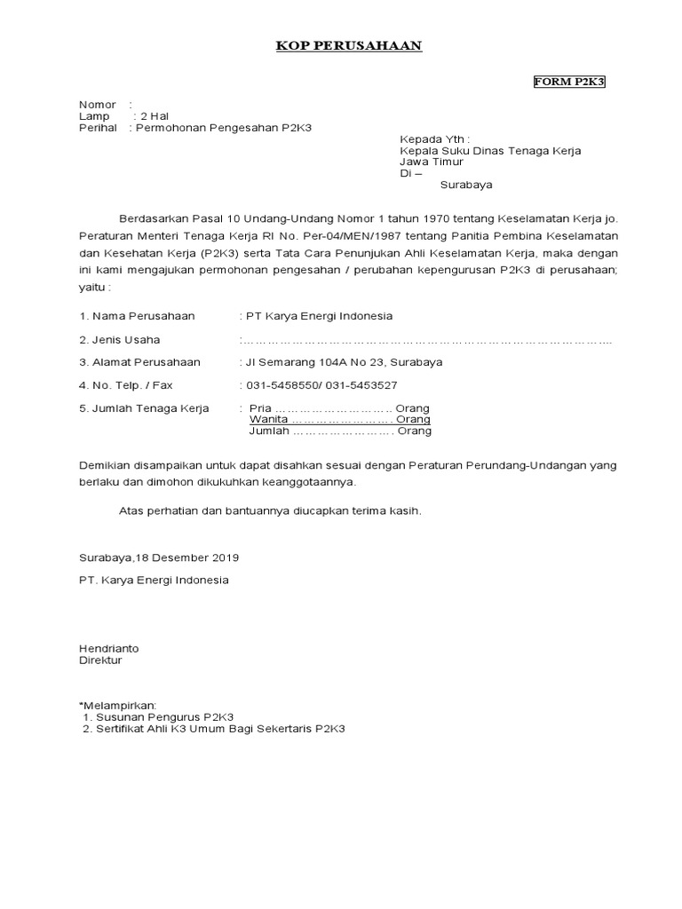 Permohonan P2K3 Disnaker 2022 | PDF
