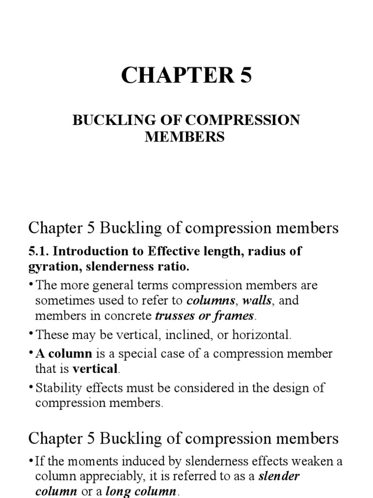Chapter Five Buckling of Compression Members | PDF | Buckling | Column