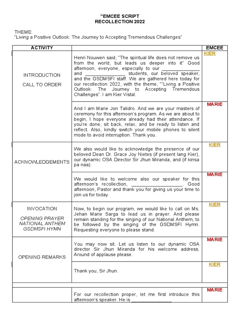 Script Final Recollection | PDF