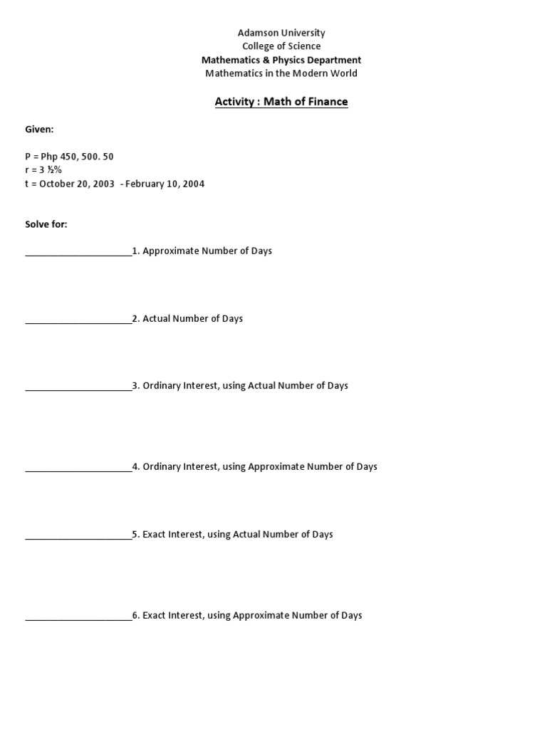 Math of Finance Activity Guide | PDF
