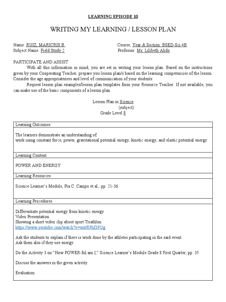 FS2 Le10 - Ruiz M. | Download Free PDF | Lesson Plan | Learning