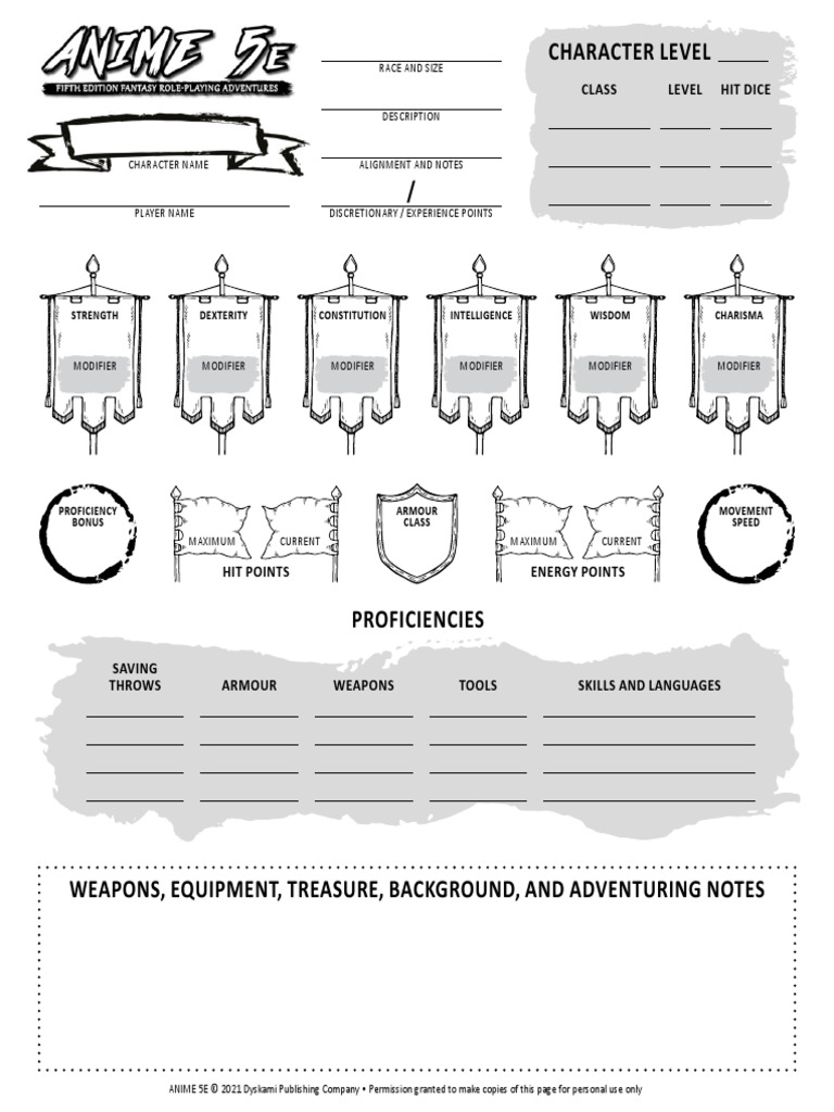Anime 5E Character Sheet | PDF | Entertainment | Role Playing