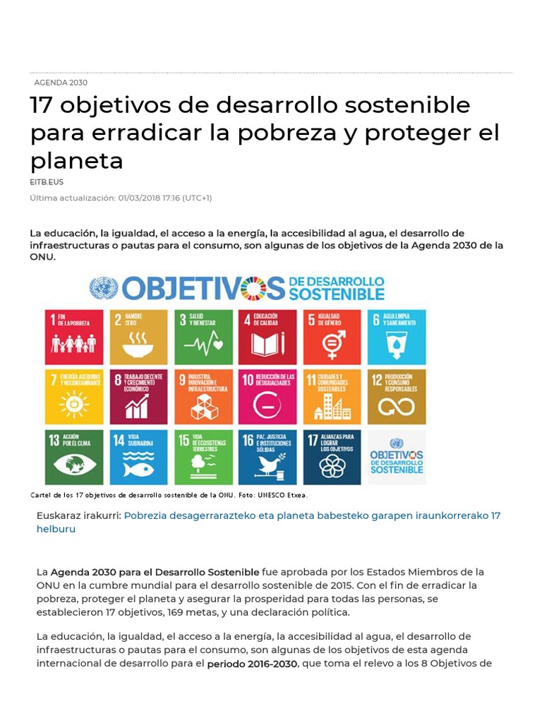 Los 17 Objetivos de Desarrollo Sostenible (ODS) de La Agenda 2030 de La ONU | PDF ...
