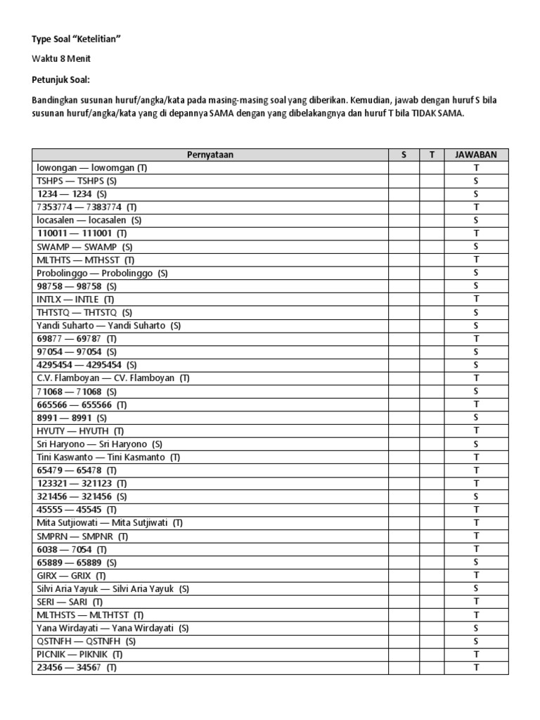Contoh Soal Test Psikotest | PDF