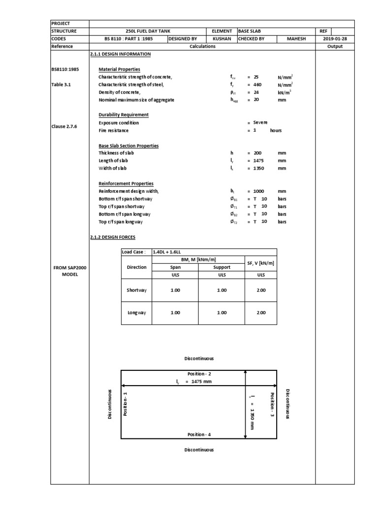 250L Diesel Tank Base Slab Design | PDF | Concrete | Thermal Expansion