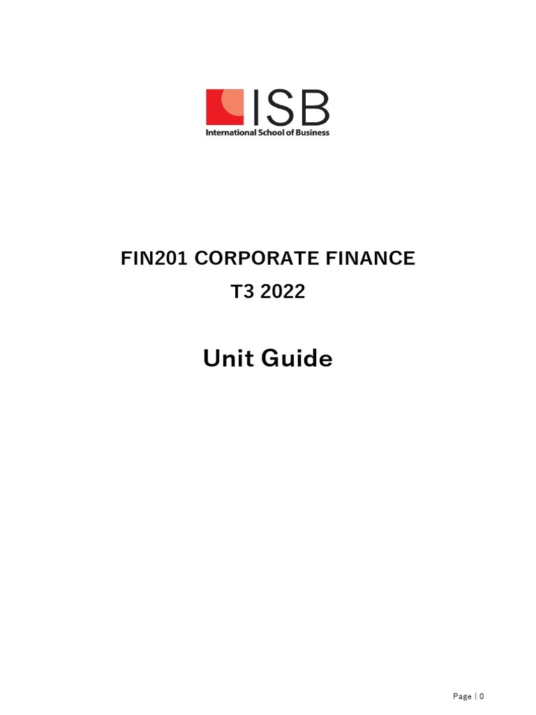 Corporate Finance Unit Guide: Contacts, Assessments, and Submission Requirements | PDF ...