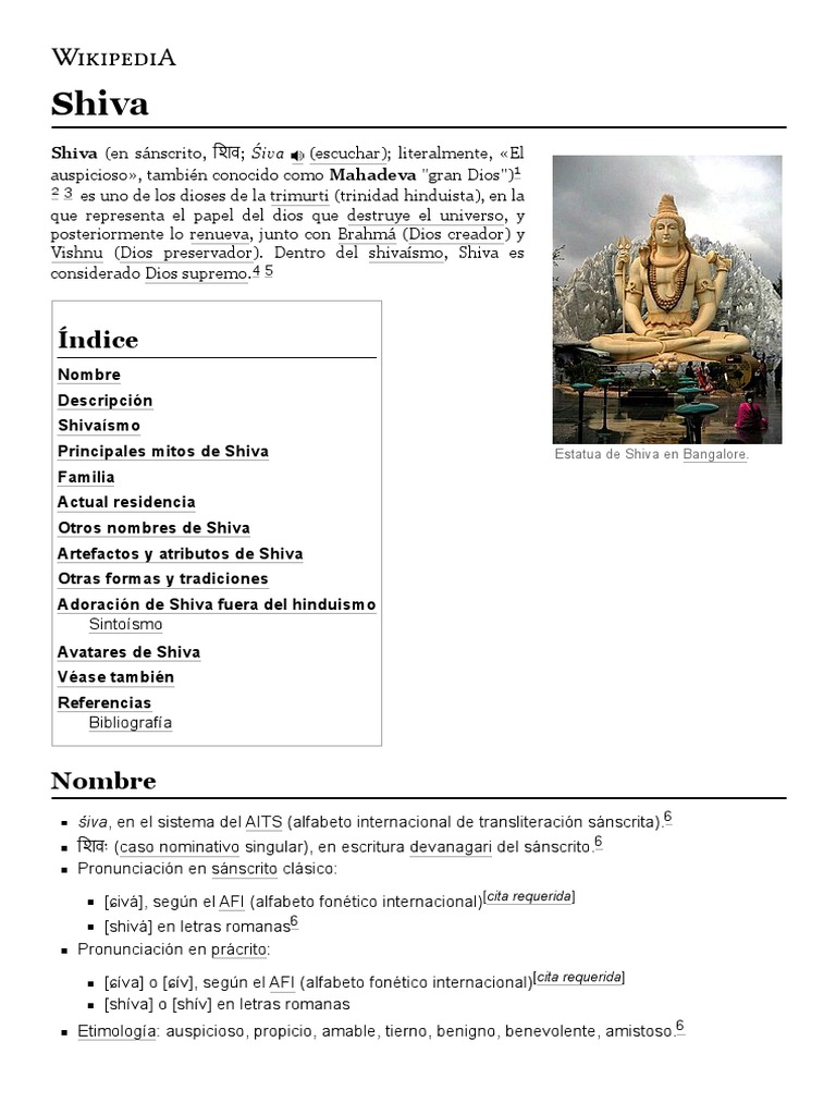 Shiva - Wikipedia, La Enciclopedia Libre | PDF | Shiva | Mitología hindú