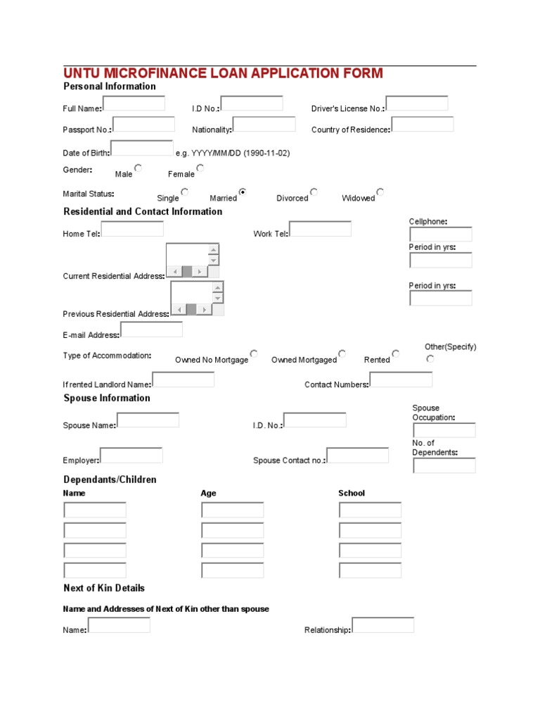 Untu Microfinance Loan Application Form | PDF | Loans | Mortgage Loan