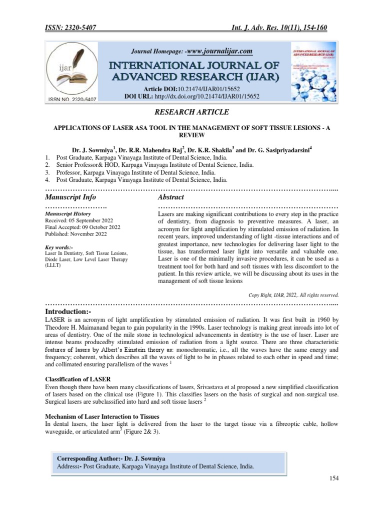 Applications of Laser Asa Tool in The Management of Soft Tissue Lesions ...