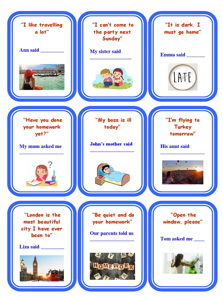 Reported Speech - CARDS | PDF