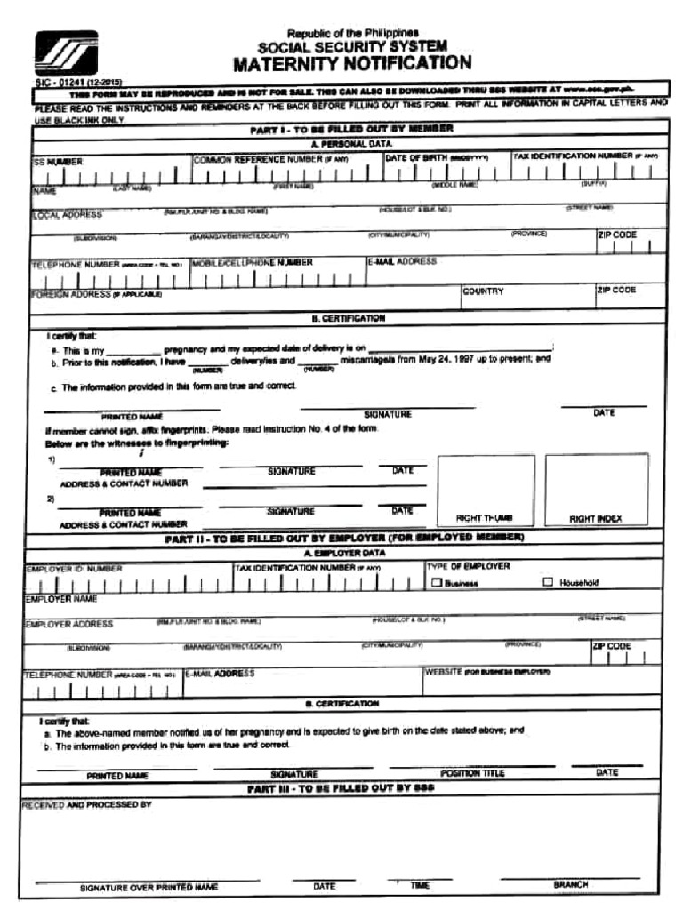 Maternity Notification Form Summary | PDF | Social Security