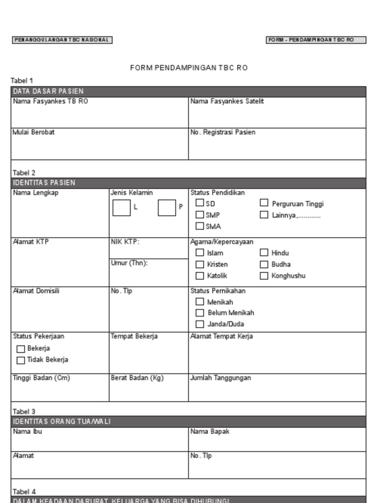 Form Pendampingan TBC RO - Ukuran Folio | PDF