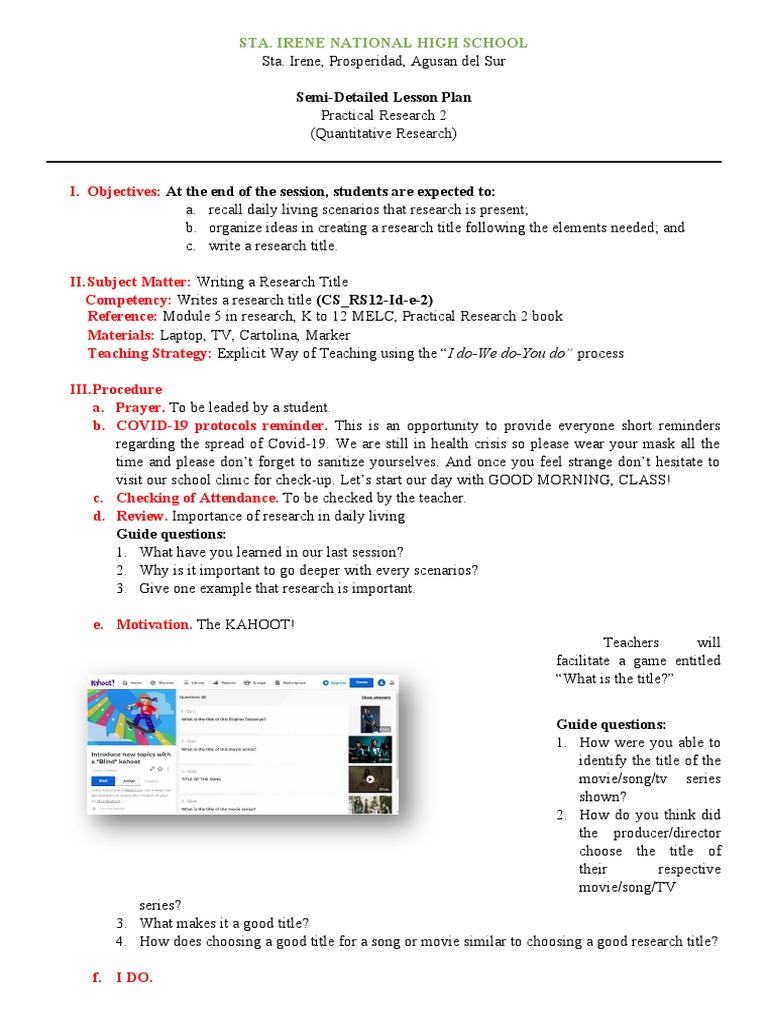 Lesson Plan (Writing A Title) | PDF | Lesson Plan | Learning