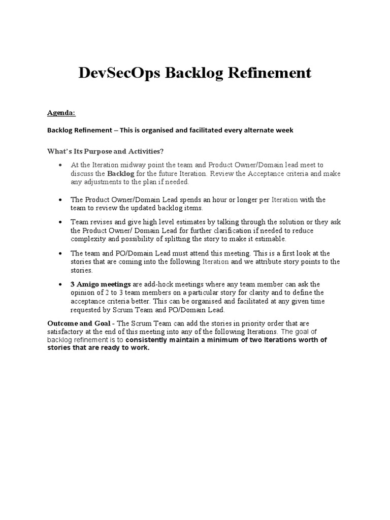 DevSecOps Backlog Refinement Meeting | PDF