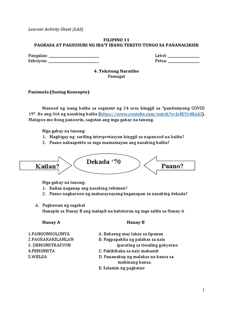 4 Naratibo Las Pagbasa at Pagsusuri | PDF