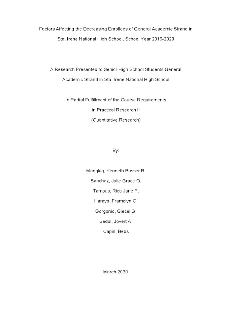 Research Cover Page for Sta. Irene HS | PDF